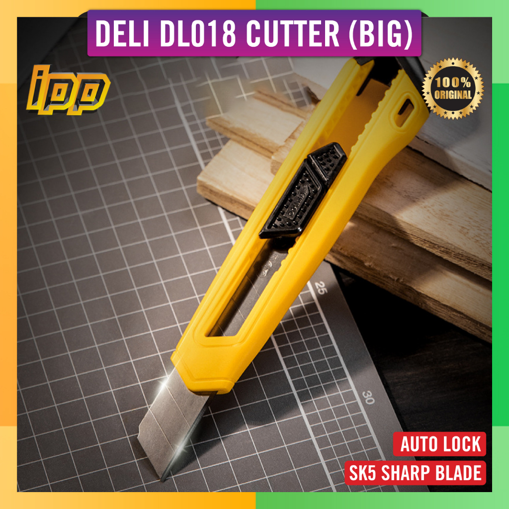 DELI DL018 Big Cutter Knife 18mm / Pisau Tolak Besar Pemotong 151mm x ...