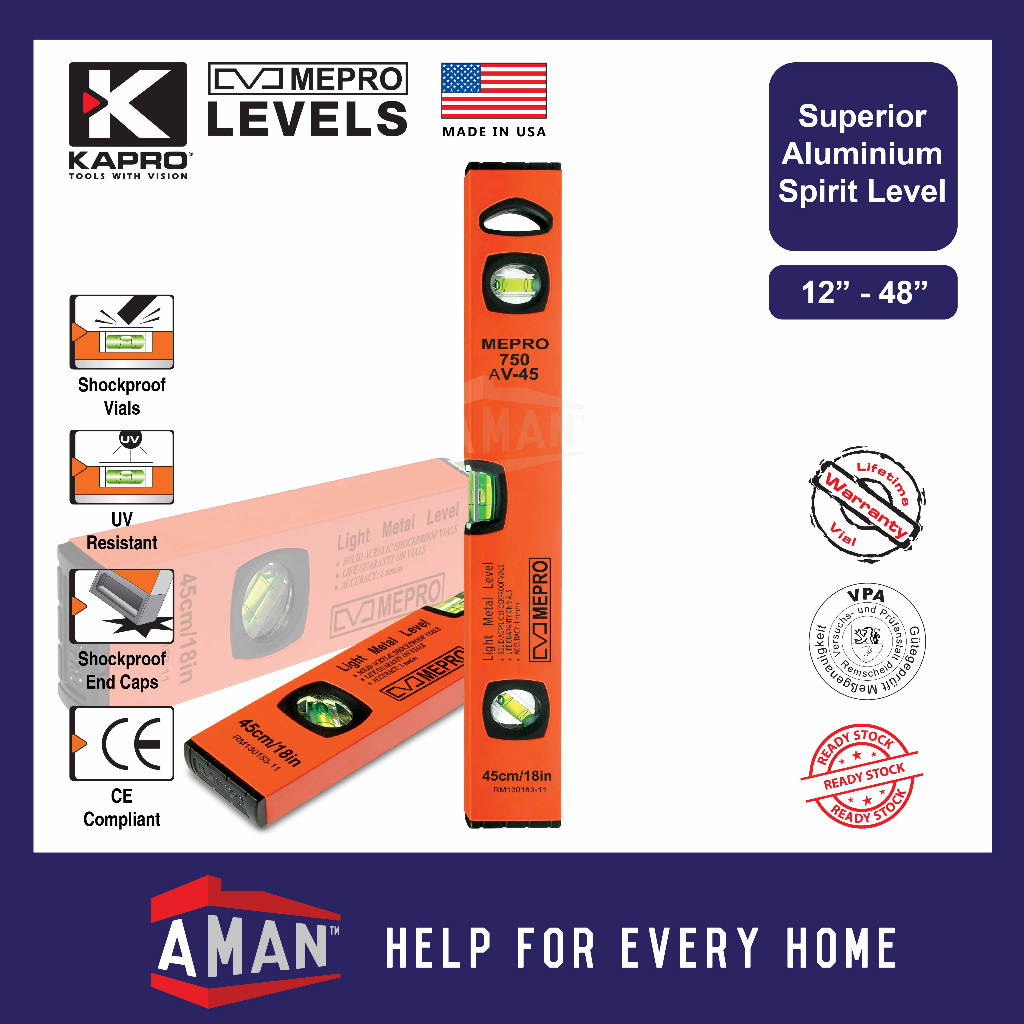 KAPRO Spirit Level Ruler Water Level Superior Aluminium Level ...