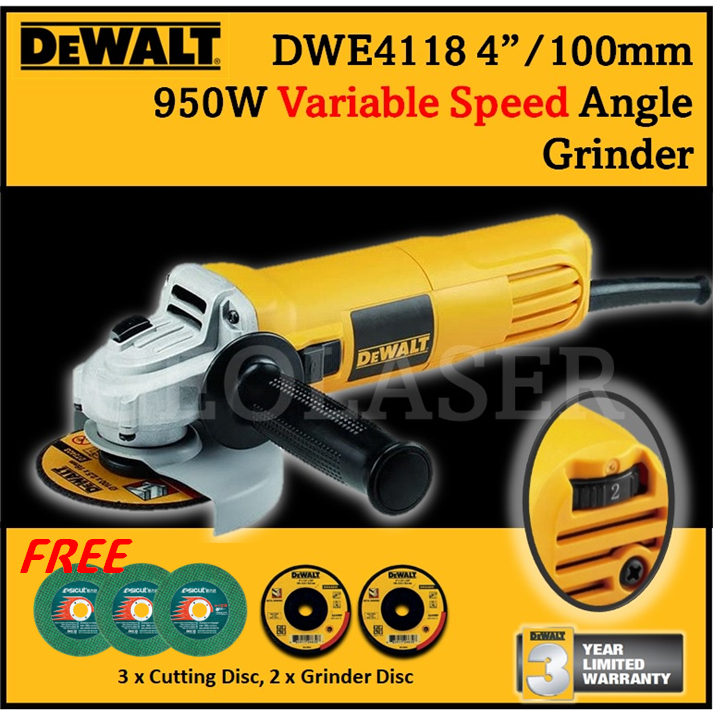 DeWalt DWE4118-B1 950W 4"/100mm Angle Grinder with Variable Speed Dial ...