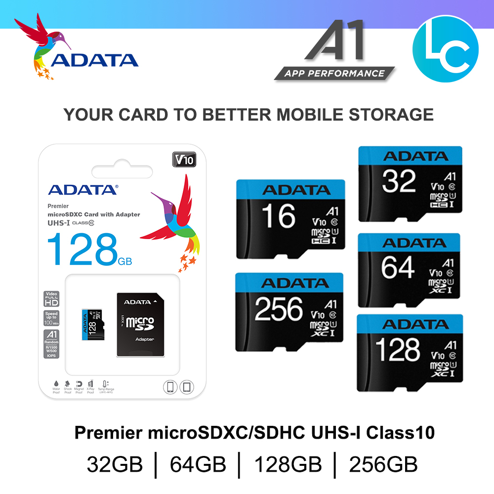 ADATA Premier 32GB / 64GB/ 128GB / 256GB Micro SD MicroSDHC/SDXC PREMIER UHS-I Class 10 V10 A1 ...