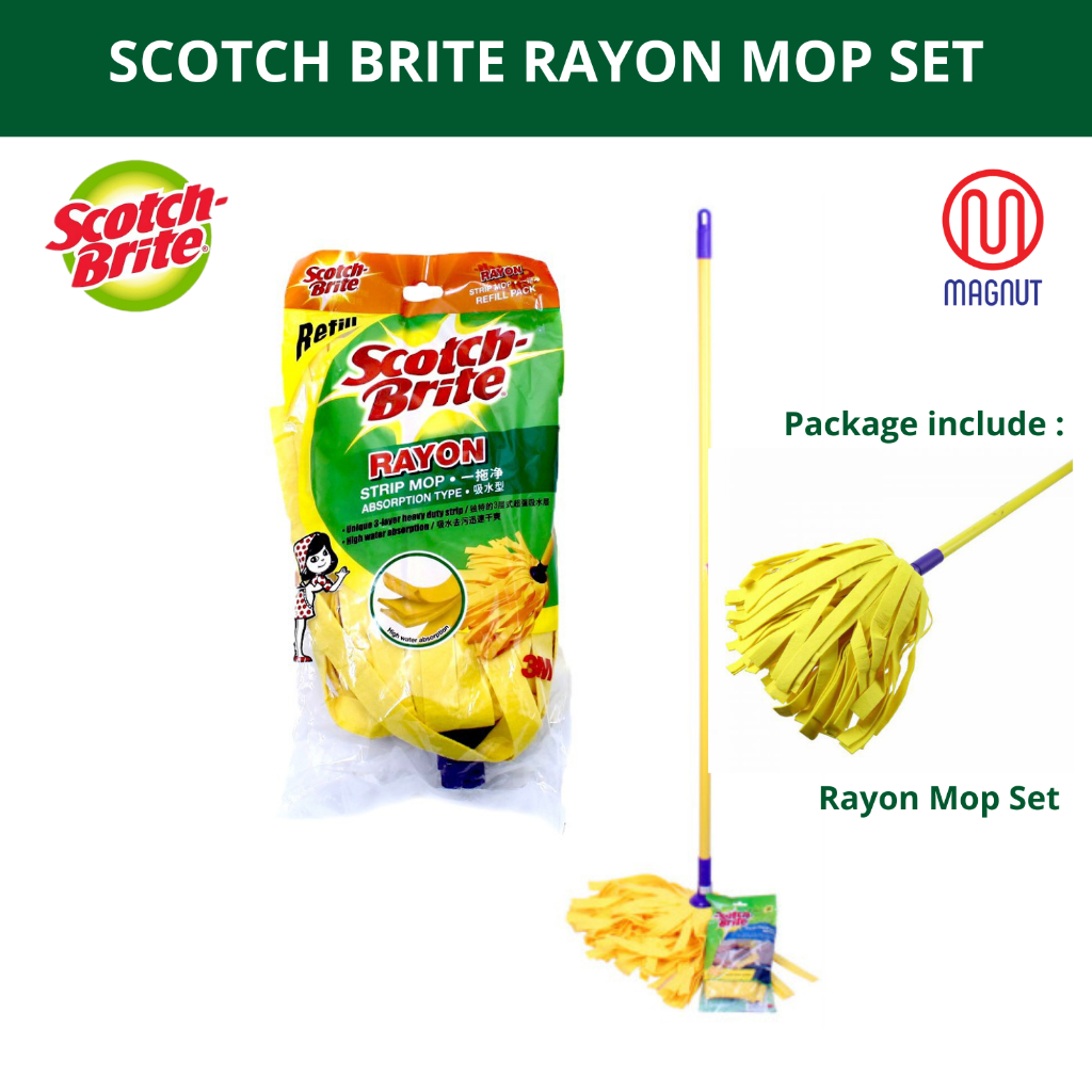 3M Scotch-Brite® Rayon Yellow Strip Mop Set / Durable Lightweight ...