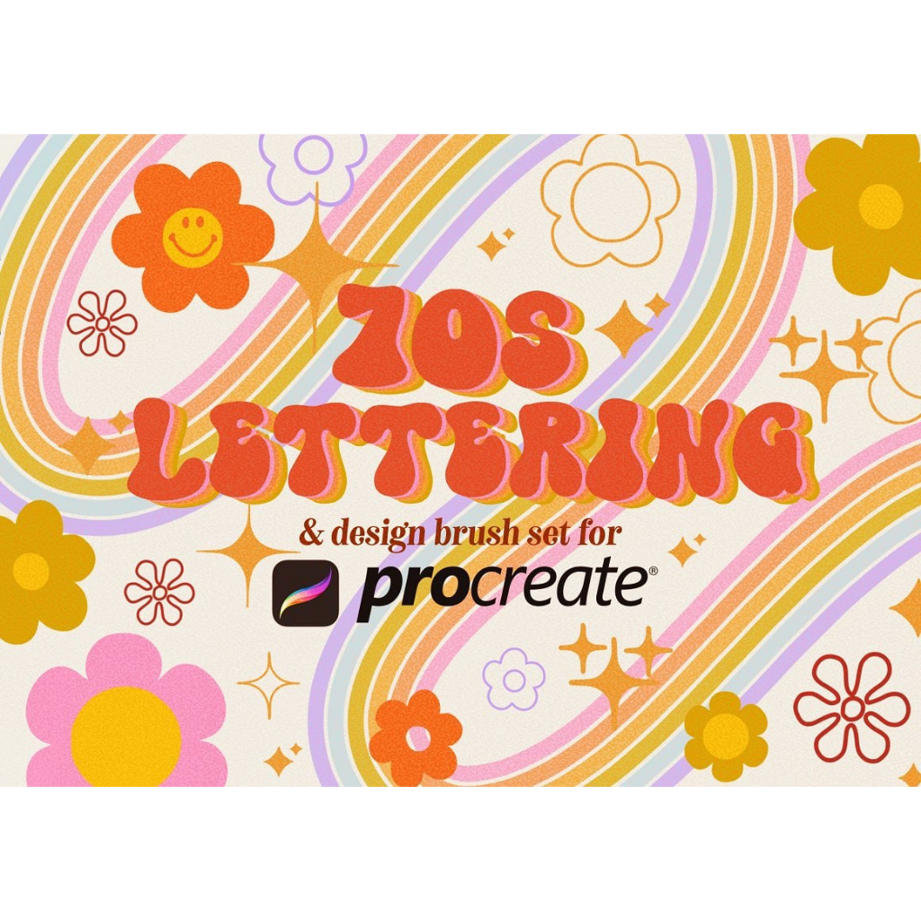 [P339] 70s Lettering Procreate Brushes | Retro Grain Illustrating ...