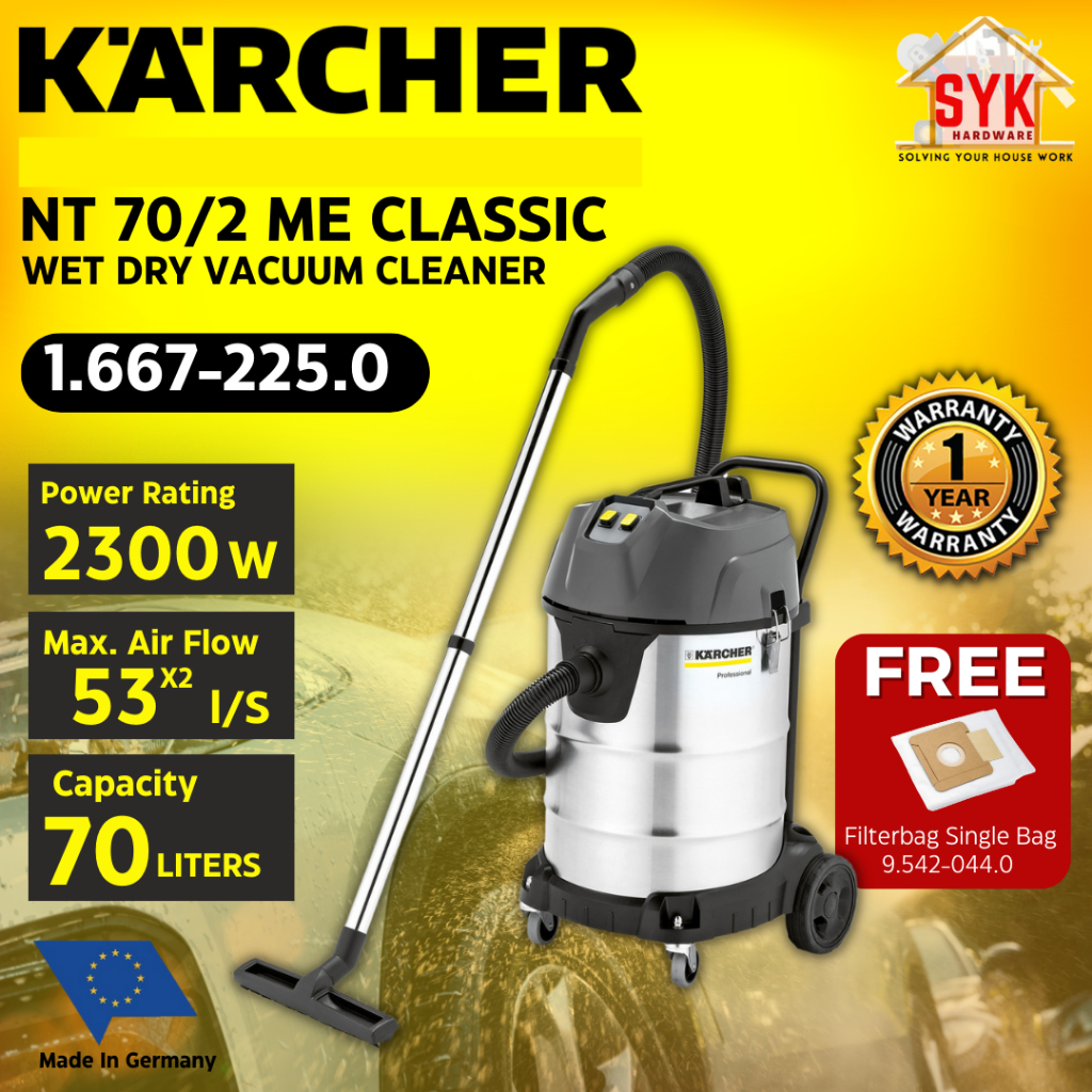 SYK KARCHER NT70/2 ME CLASSIC 16672250 2300W 70L Electric Wet Dry Vacuum Cleaner Home Appliance ...