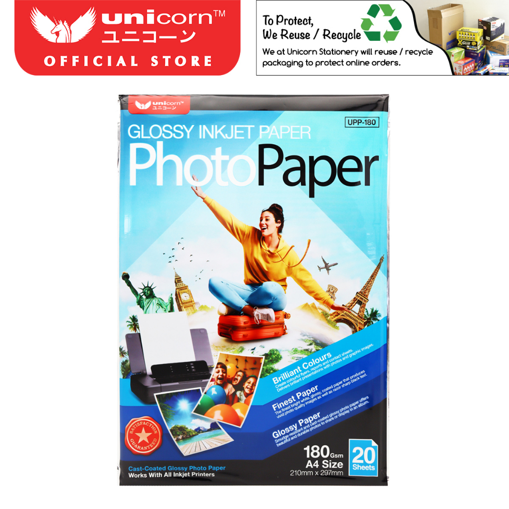 Unicorn Stationery A4 Size Glossy Inkjet Photo Paper ( A4 Size / 180 ...
