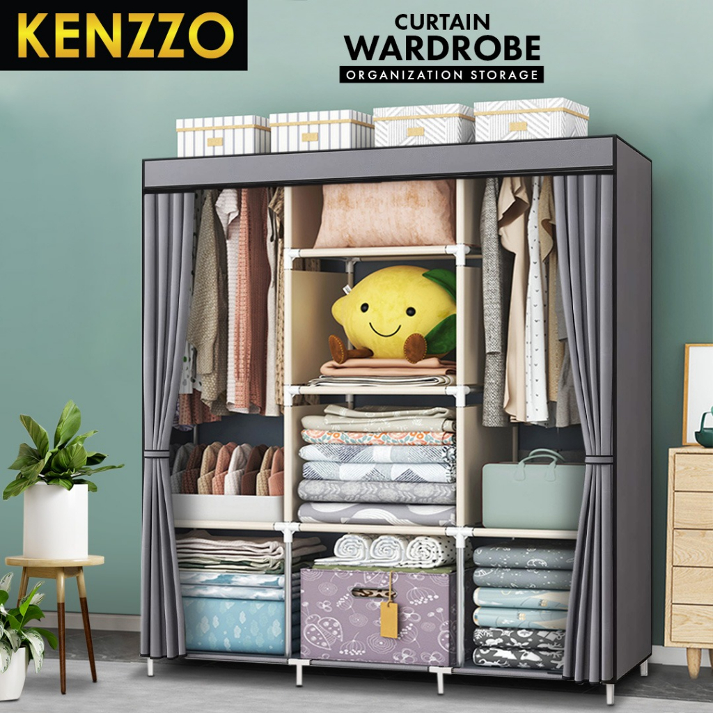 Almari Kain Wardrobe Clothes Wardrobe with Drawer & Organizer / Almari ...
