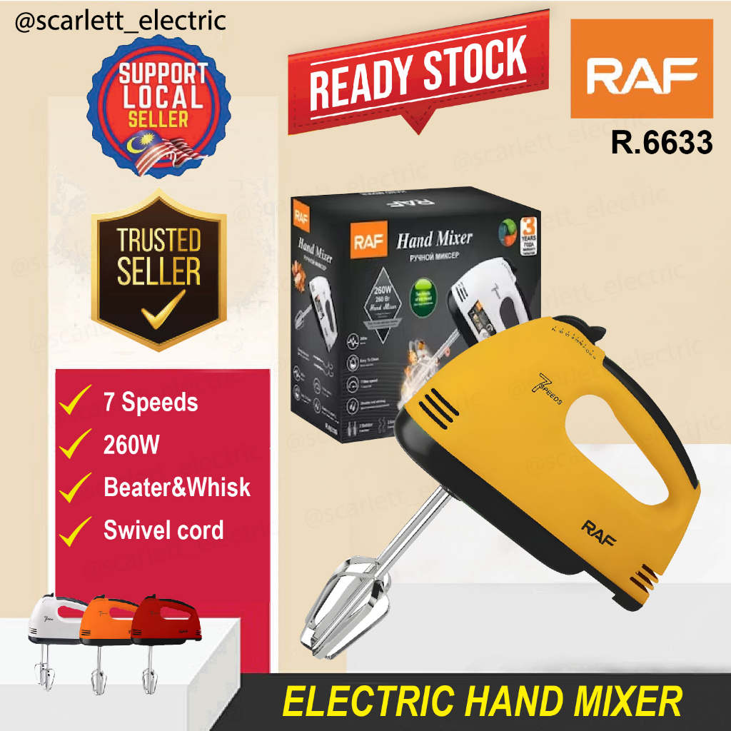 RAF/SCARLETT Electric Hand Mixer 7 Speeds Portable Handheld Baking 260W ...