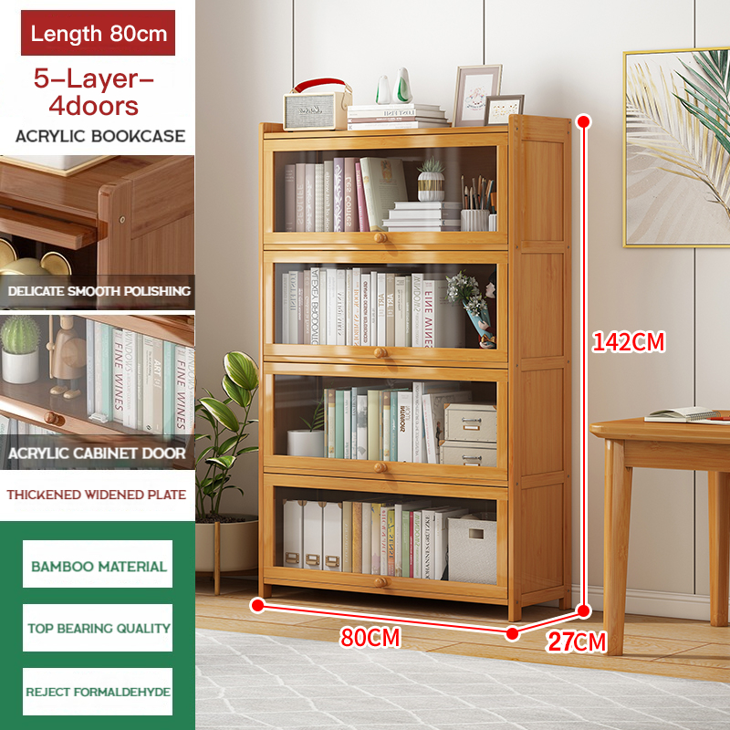 Kitchen Cabinet Bookshelf with door Bamboo bookcase Storage rack ...