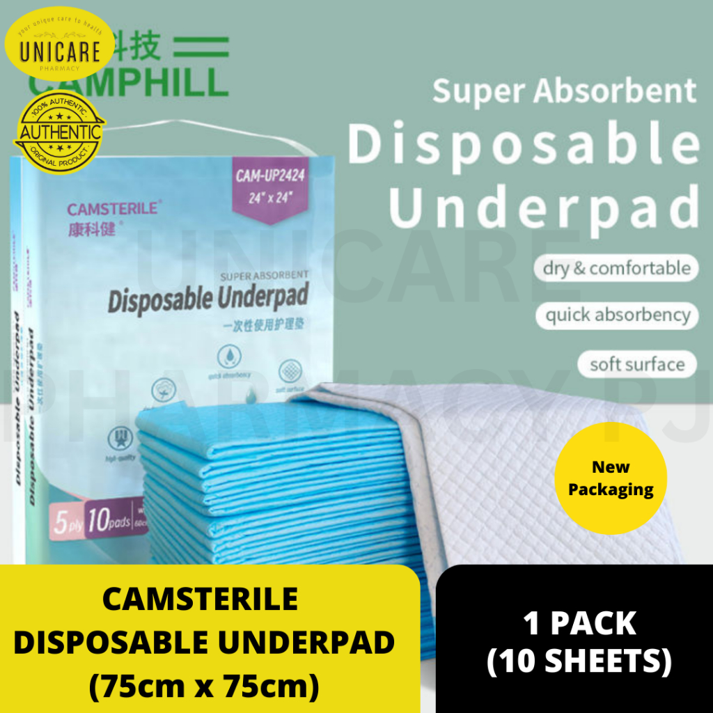 CAMSTERILE DISPOSABLE UNDERPADS 75CM X 75CM (10 SHEETS PER PACKET ...