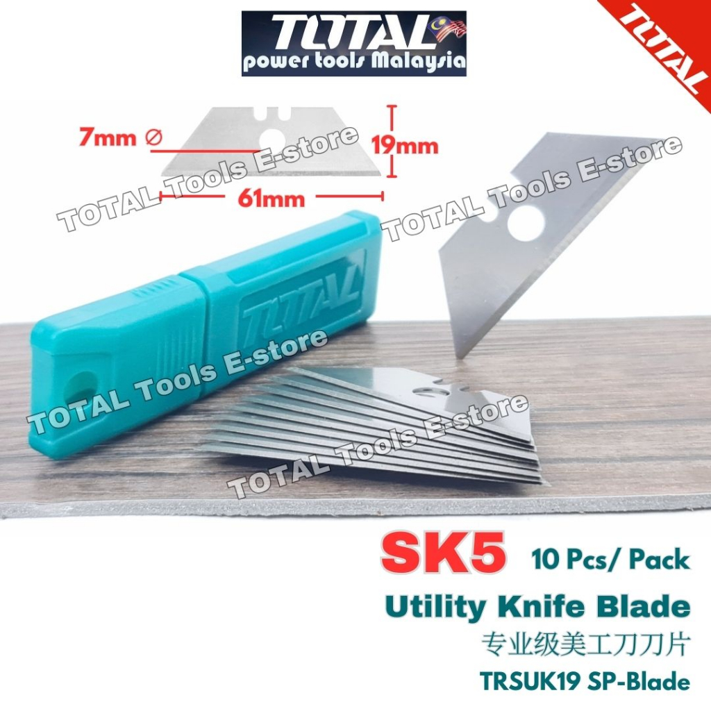TOTAL 10 Pcs (Replacement) Safety utility knife blade set 19mm*61mm 专业级美工刀刀片 - TRSUK19 SP-Blade ...