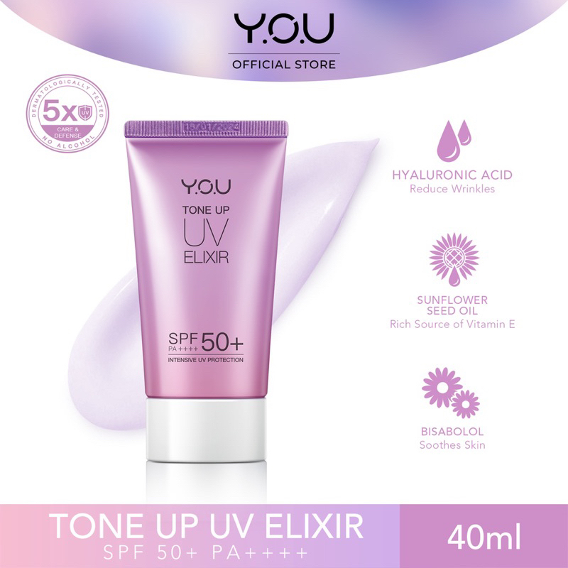 You Tone Up UV Elixir Sunscreen SPF 50+ PA++++ Hyaluronic Acid Whitening Tone Up Cream (40ml ...