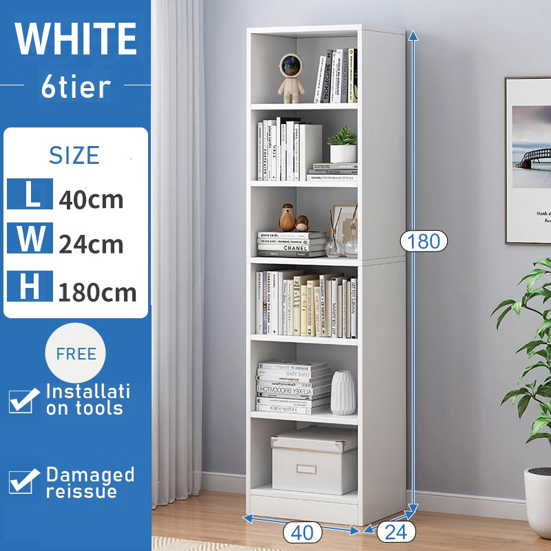 6 Layers Wooden Bookcase Multipurpose Rack Display Case Narrow Slit ...
