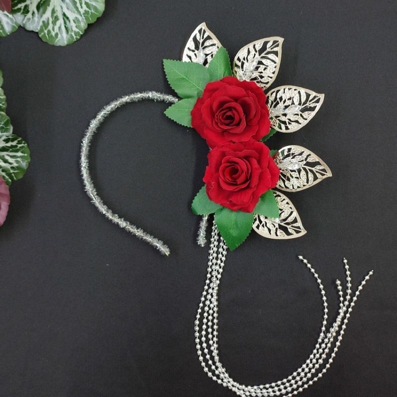 [Ready stock] sanggul lintang silver,red velvet roses.Silver metal ...