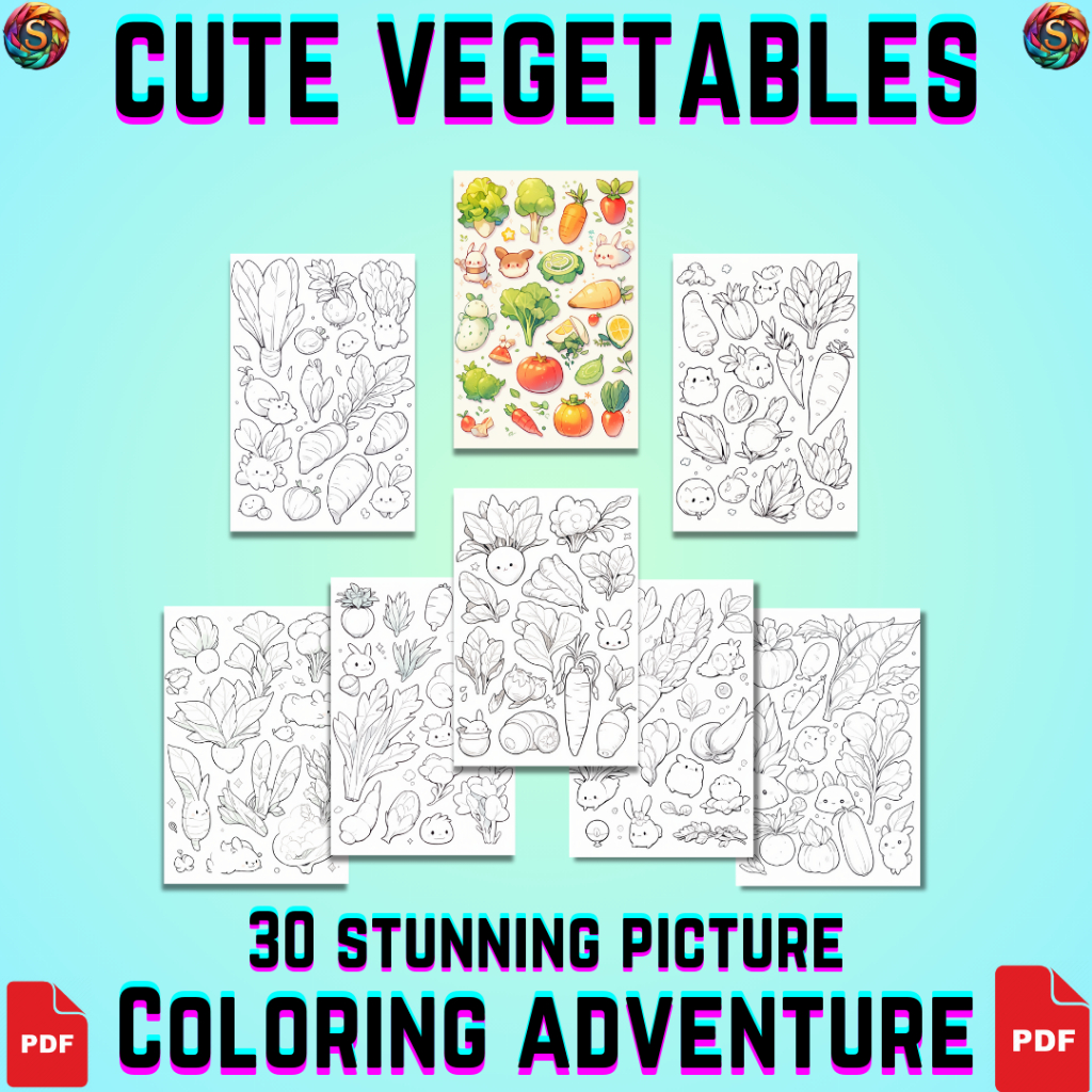 [PDF] Cute Vegetables Colouring Adventure - 30 PICTURE - Coloring Book ...