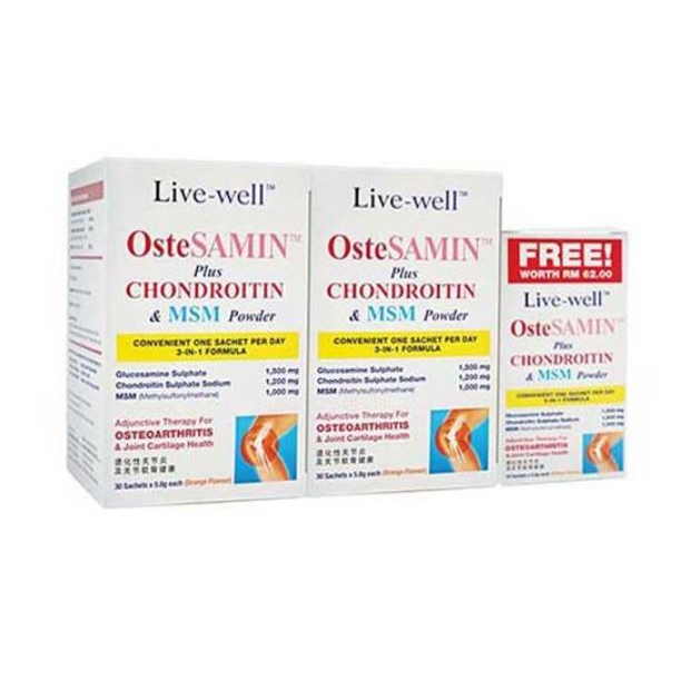 Live-well Ostesamin plus Chondroitin & MSM 3in1 Powder 2x30s Free 10s ...