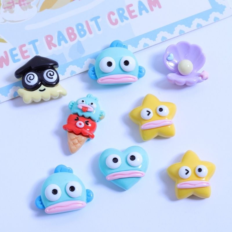 6，48pcs/pack Mix Resin Flatback Glossy Sanrio Hangyodon Blue Fish DIY ...