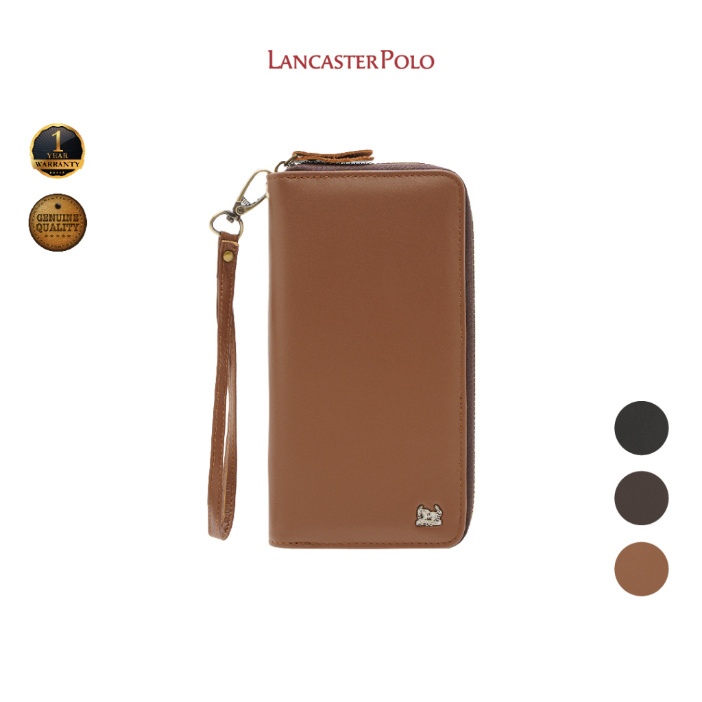 Lancaster Polo Top Grain Leather Zipper Long Wallet with Hand Wrist ...