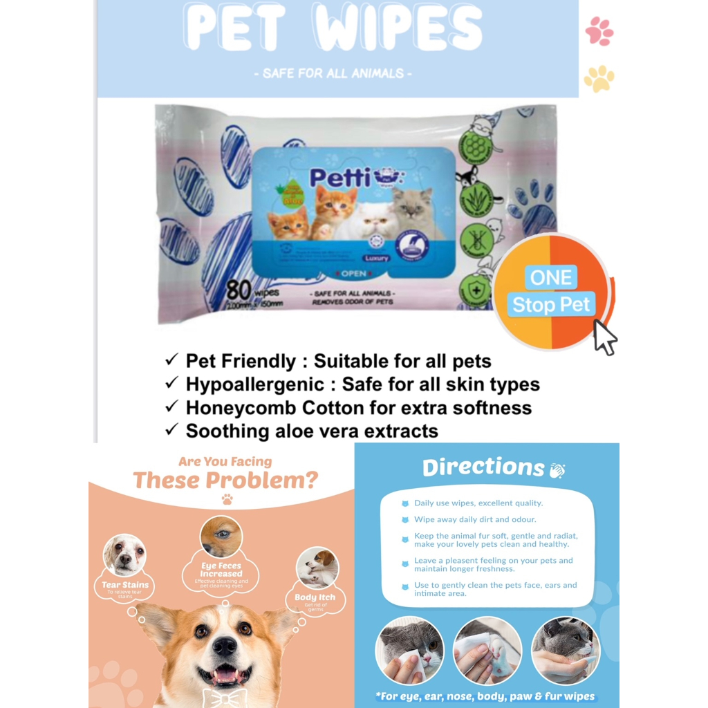 Petti Pet Tissue Wipes With Aloe Vera For Dog & Cat (80's) | Shopee ...