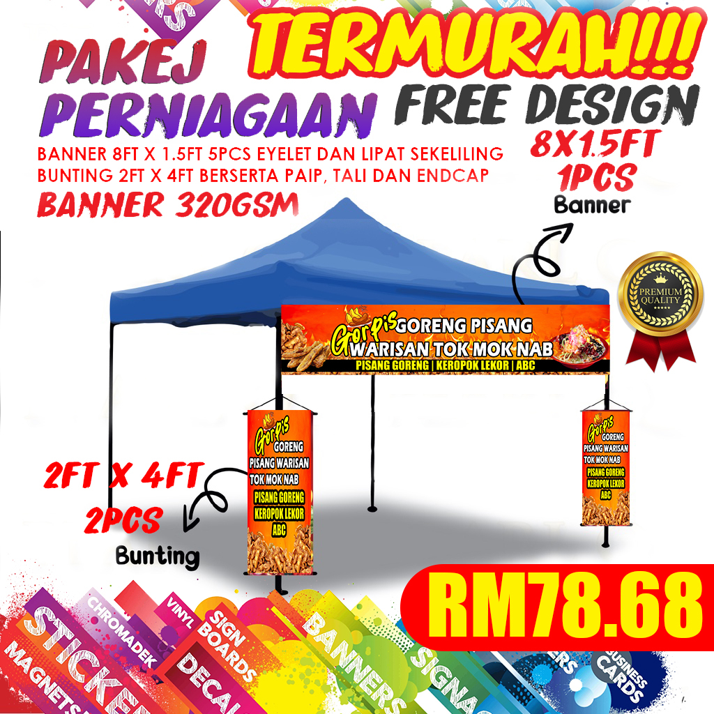 Pakej Gerai Banner/Buting Set /Untuk 8ft(kaki) X 8ft(kaki) Kanopi Gerai ...