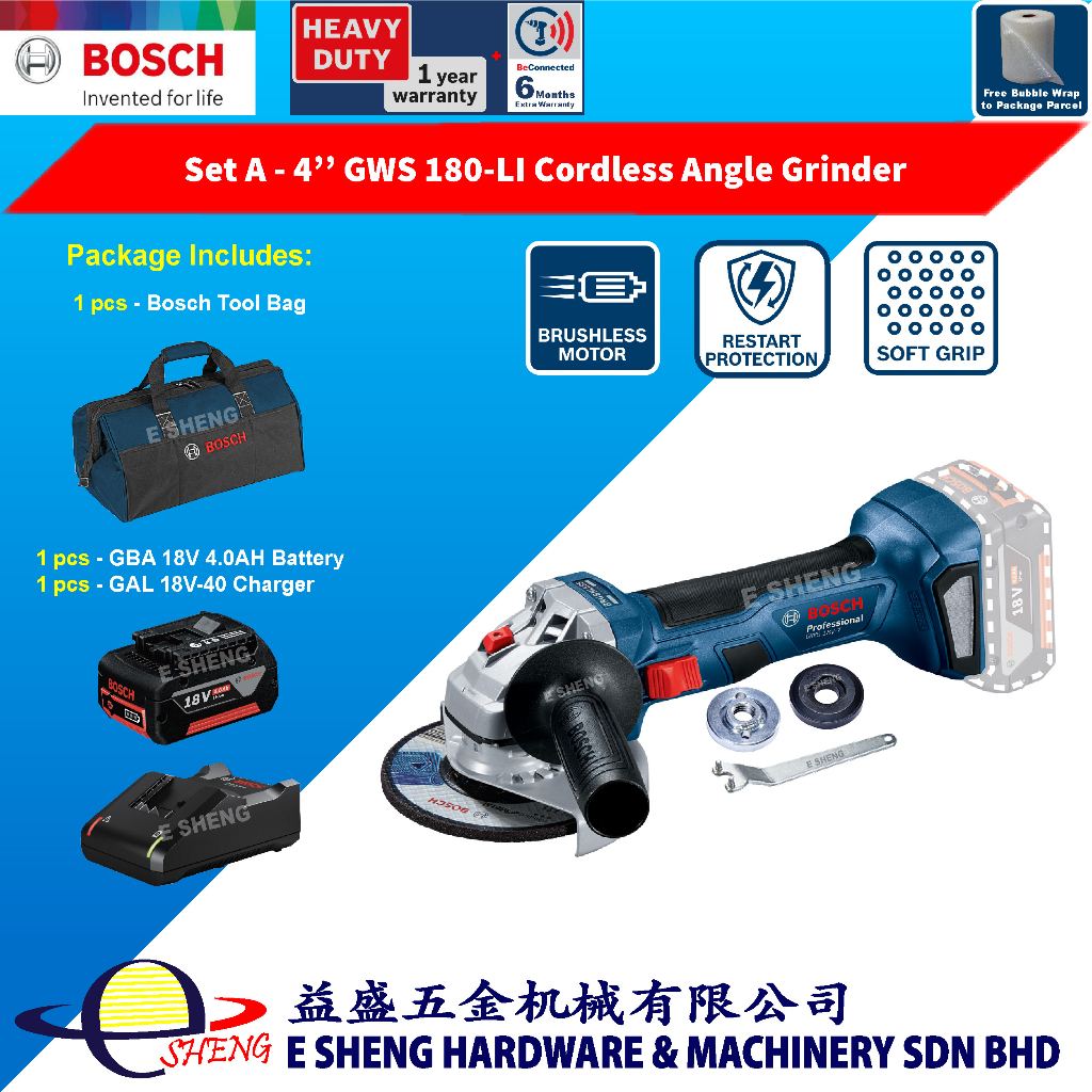 Bosch 4'' GWS180-LI 18V Cordless Angle Grinder Solo or 4.0Ah Battery ...