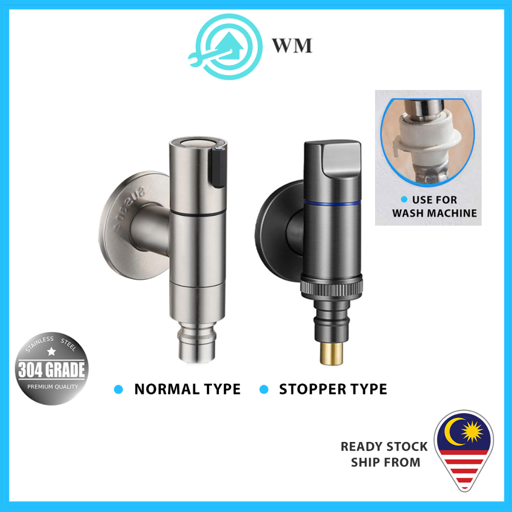 WM Bathroom Wall Bib Tap Stainless Steel SUS 304 / Wash Machine Tap ...