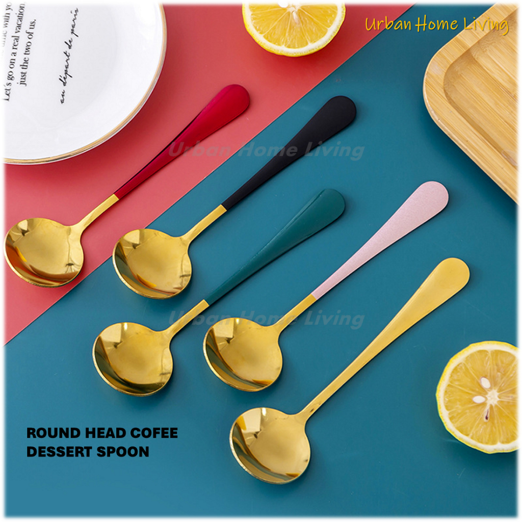 Round Head Coffee Spoons Stainless Steel Mixing Tea Dessert Cake Scoop ...