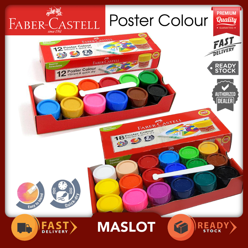 Faber-Castell 12col / 18col Poster Colour Color VIBRANT and QUICK DRY ...