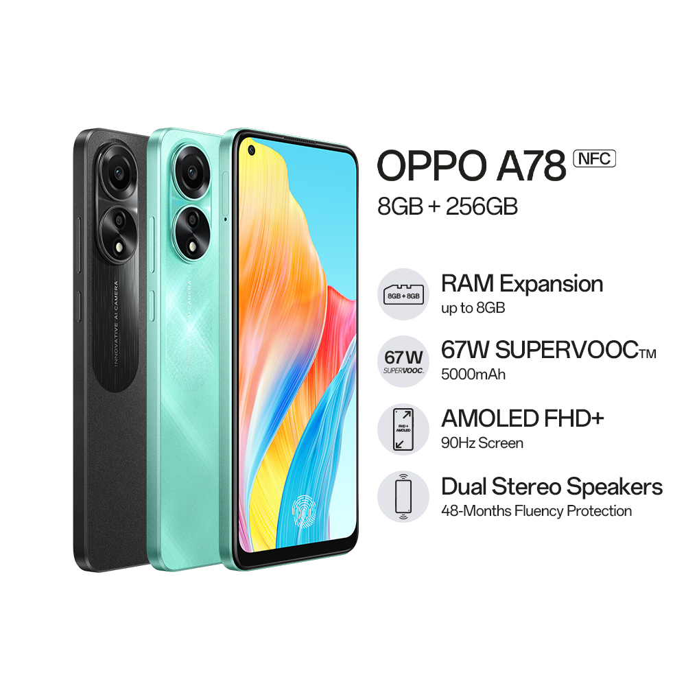 (NEW) OPPO A78 4G (8GB RAM Up to 16GB RAM + 256GB ROM) 67W SUPERVOOC™ l 5000mAh Long-Lasting ...