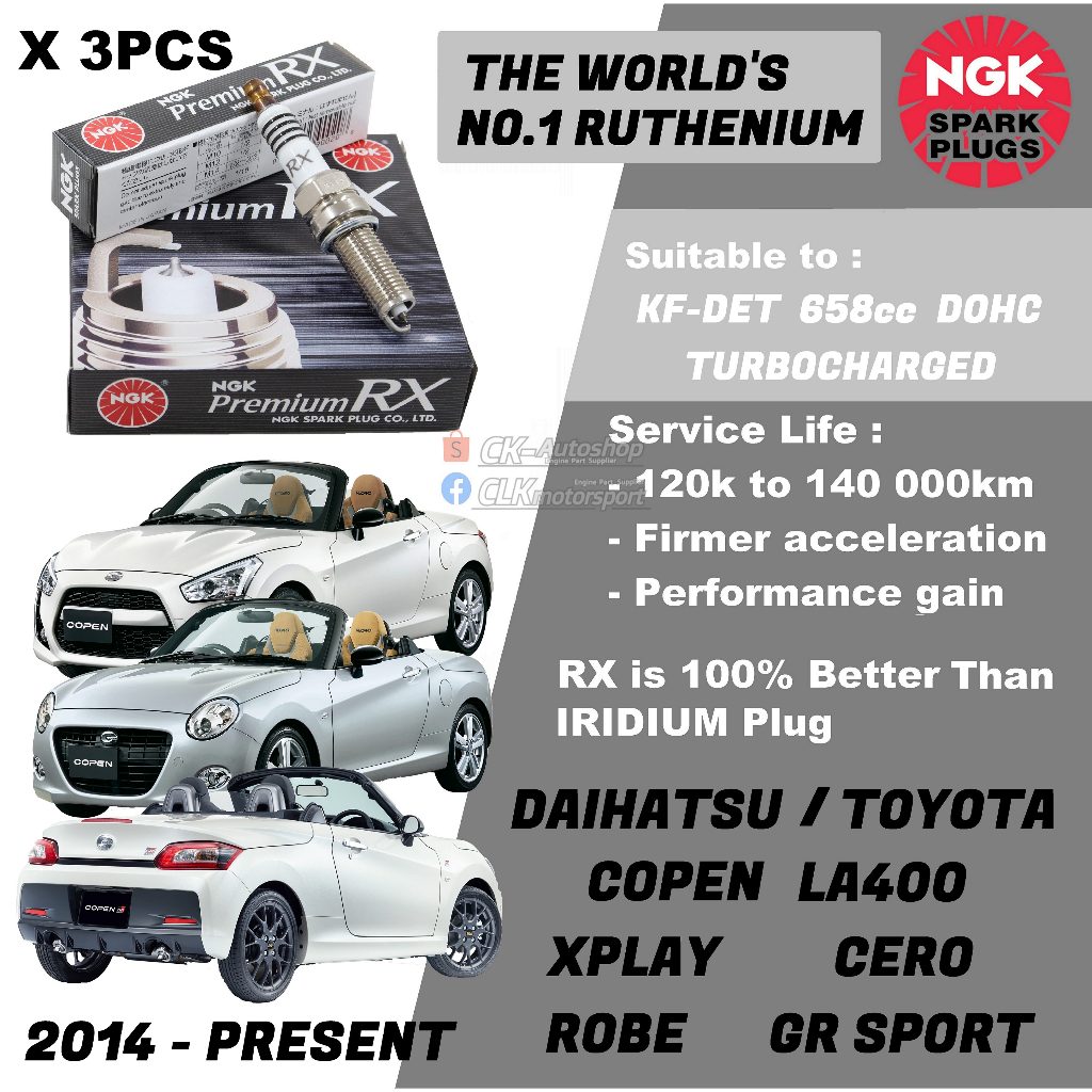 NGK Premium RX Spark Plug - Daihatsu Toyota Copen LA400 Xplay Cero Robe GR Sport 660cc KFDET ...