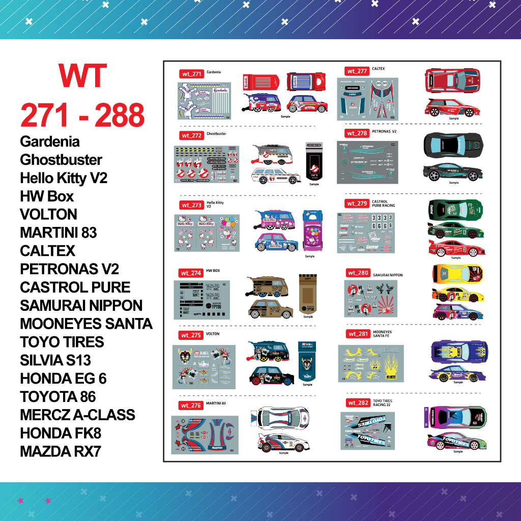 Water Slide Decal wt 271 - 288 HotWheels | RX7 GARDENIA GHOSTBUSTER ...