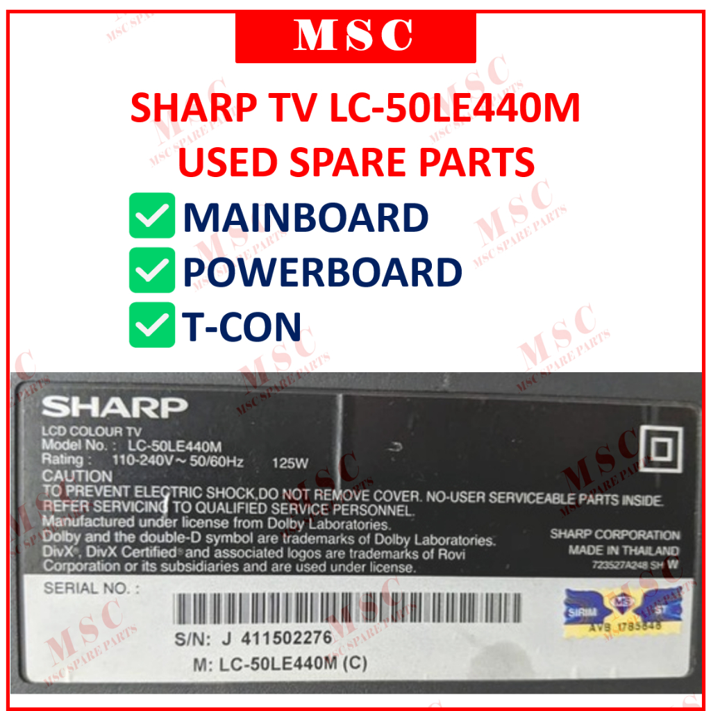 Sharp TV LC-50LE440M Refurbished Parts MainBoard PowerBoard T-con PCB ...