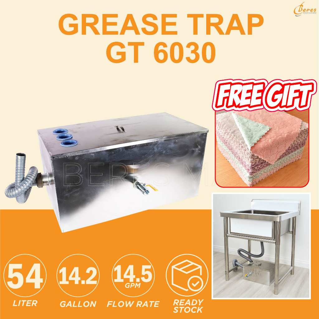 54 LITER Stainless Steel Grease Trap Kitchen Perangkap Minyak Kedai ...