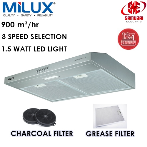 MILUX SLIM HOOD SUCTION POWER 900 m³/hr WITH 3 SPEED SELECTION MHSS751 ...