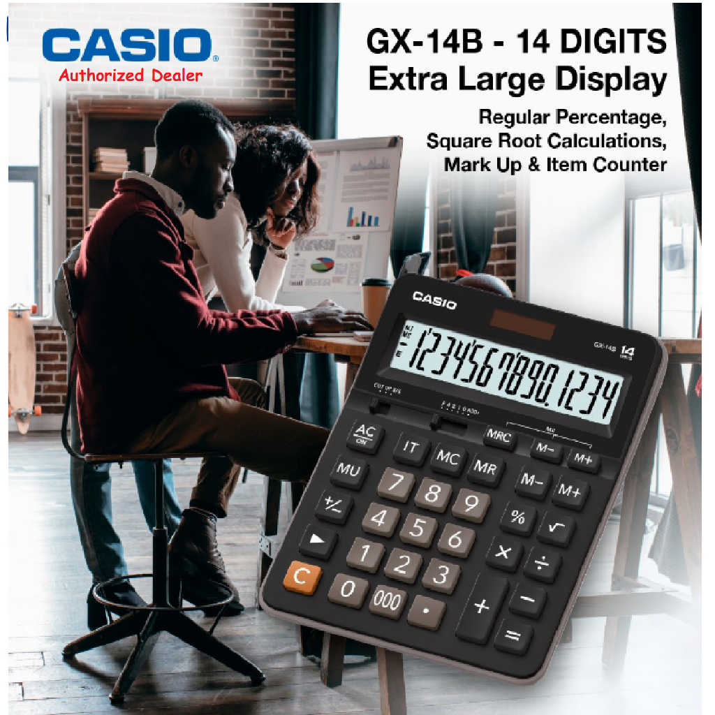 Casio 14 Digits Calculator GX-14B Extra Large Display 2 Memories Solar/ Battery Best for ...