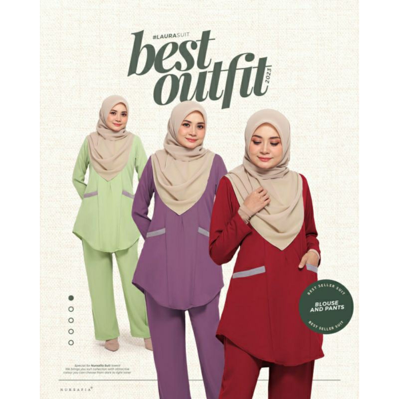 Laura Suit Muslimah Suit ( Blouse + Pants ) | Shopee Malaysia