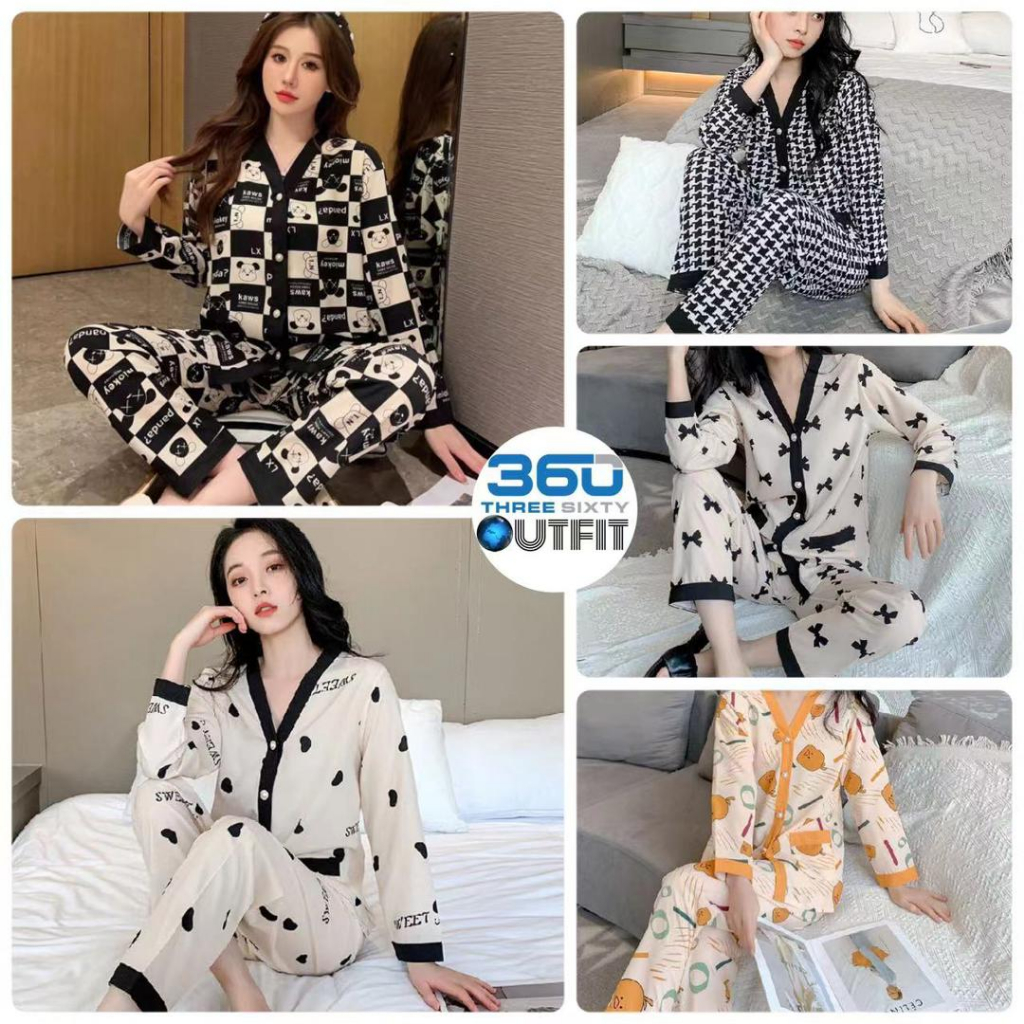 2 in 1 Set Korean Design Pyjamas Women Long Sleeve Silk Sleepwear ...