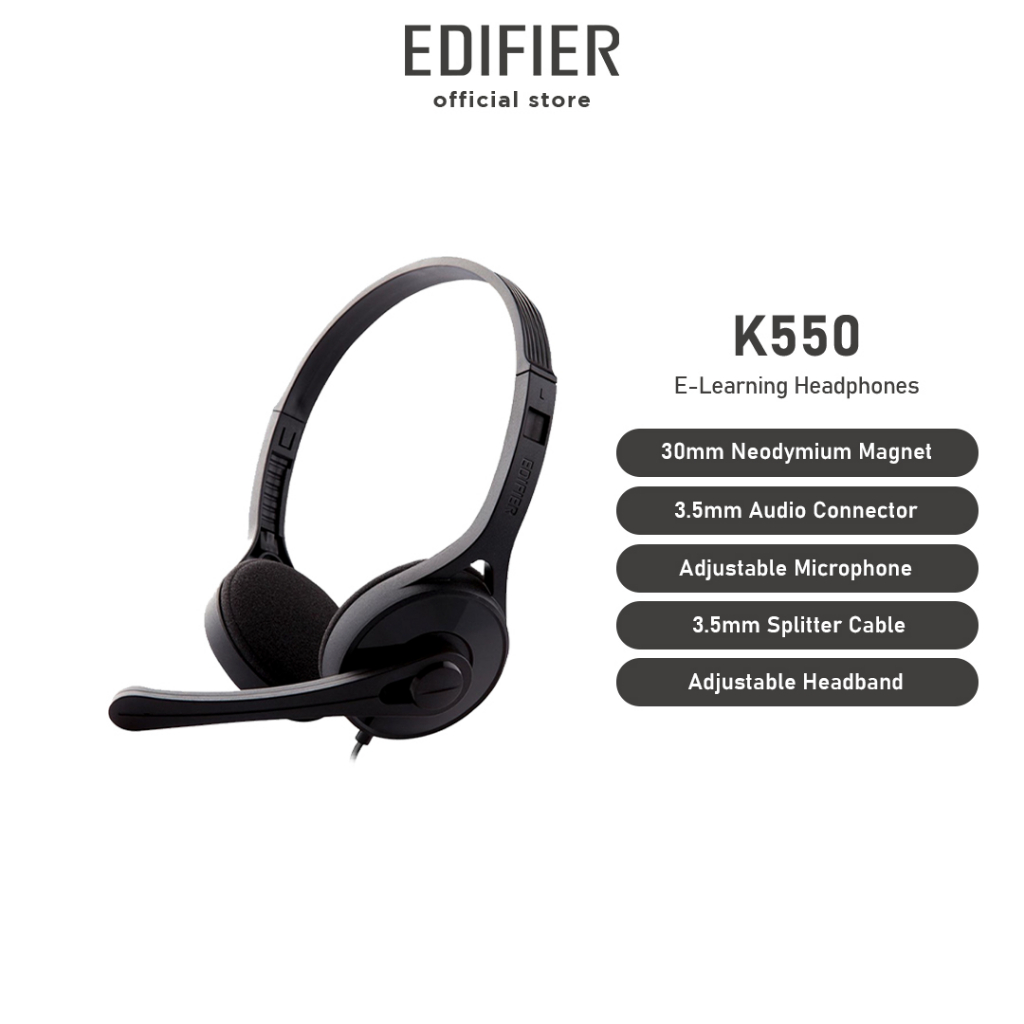 Edifier On-Ear Wired AUX Jack Adjustable Mic Headphones K550 | Shopee ...
