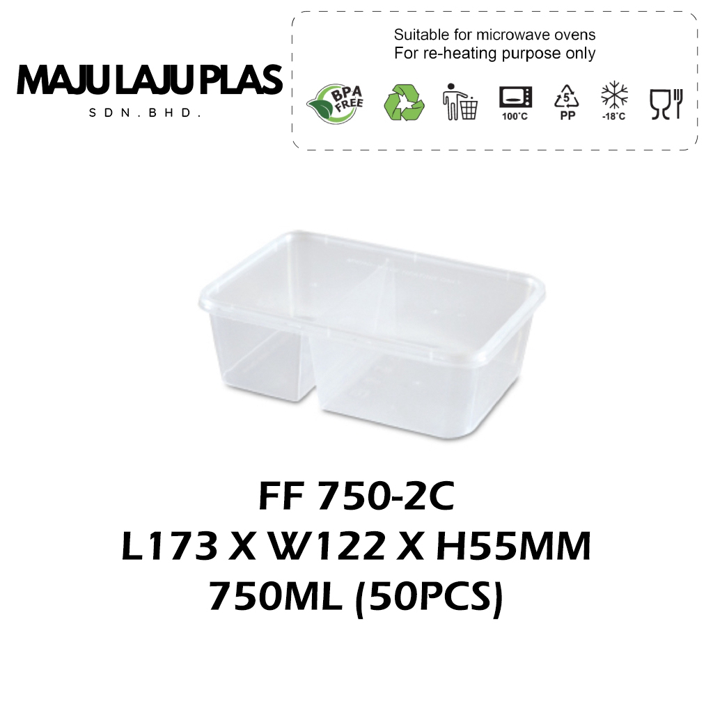 Disposable Microwave Rectangular 2 Compartment Food Container FF 750-2C ...