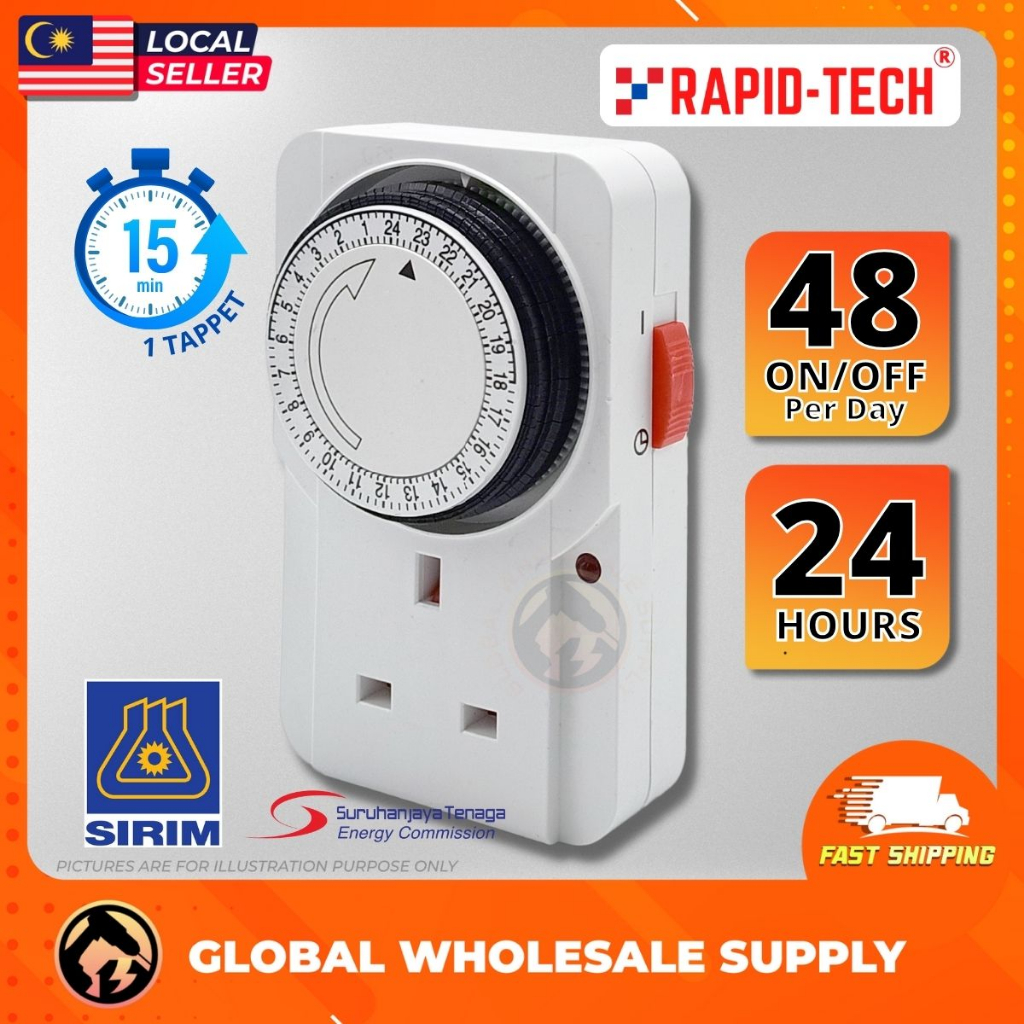 SIRIM RAPID-TECH 13A 24Hours Plug in Home Timer THEBEN Type Timer Malaysia Plug MAX LOAD 3120W ...