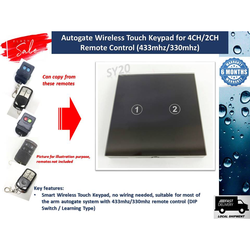Autogate Wireless Keypad - Learning Type Touch Keypad for 4 Channel / 2 ...