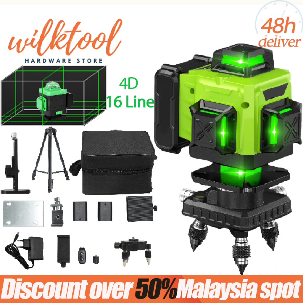 16 Line Laser Level Green Light Self-Leveling 360° Rotary Cross 3D 4D ...