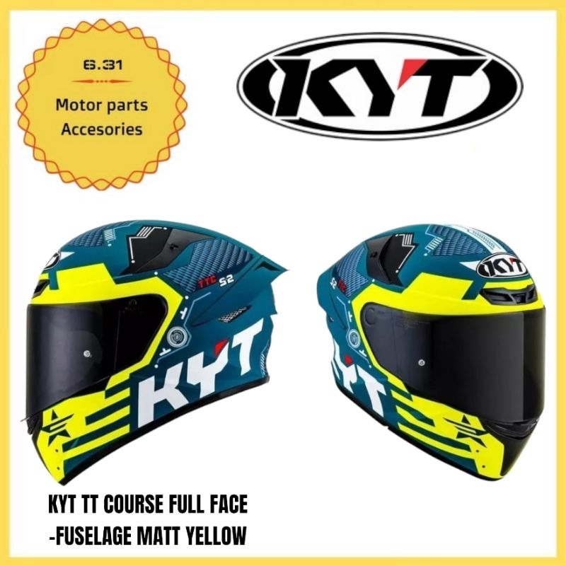 KYT FUSELAGE MATT YELLOW TT COURSE FULL FACE HELMET ALL NEW STOCK TOPI KELEDAR KYT FULL FACE ...