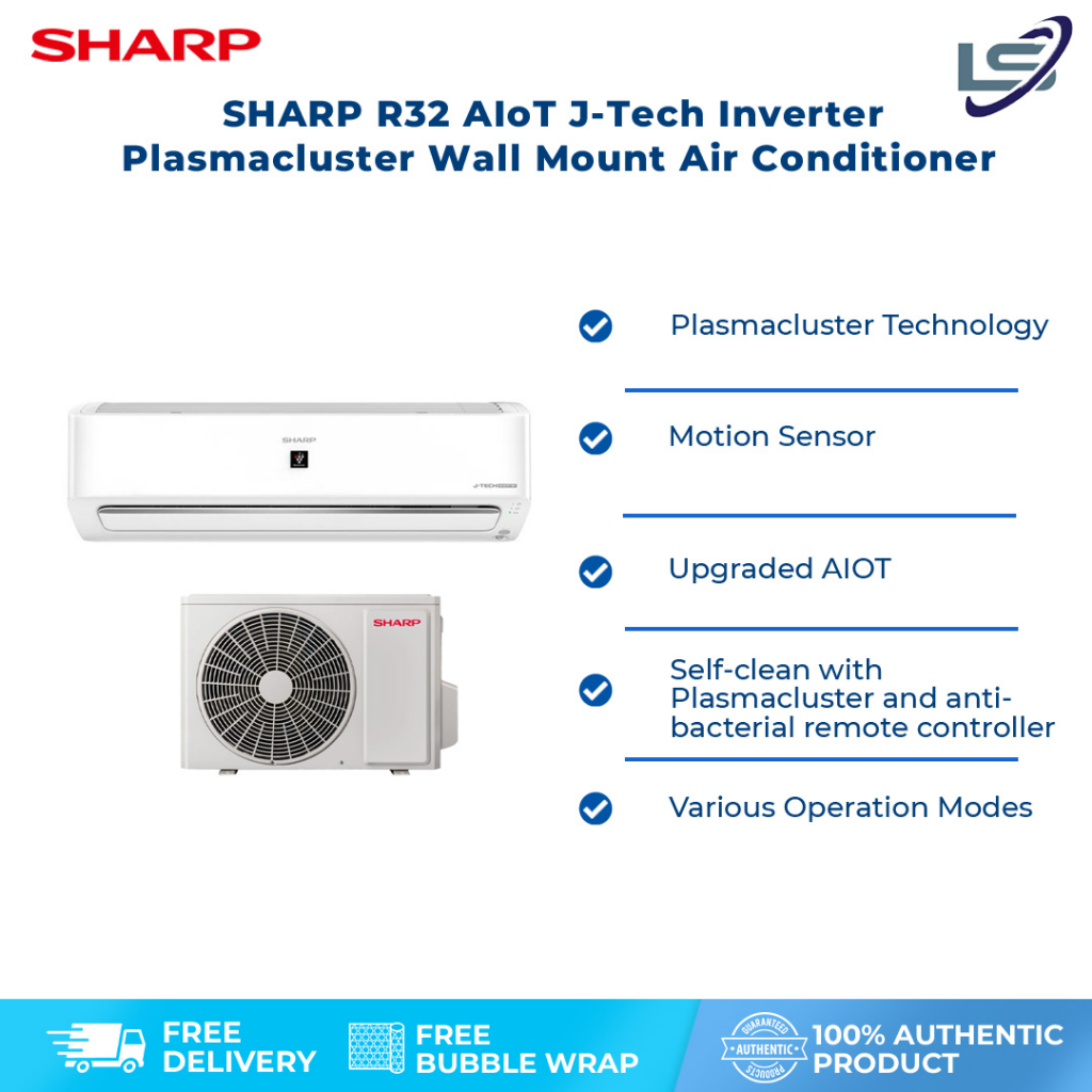 SHARP 1HP/1.5HP/2HP/2.5HP R32 AIoT J-Tech Inverter Plasmacluster Wall Mount Air Conditioner | 4 ...
