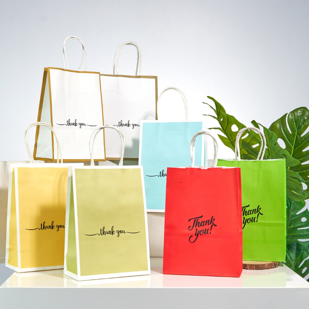 (10PCS) 21*15*8cm THANK YOU Printed Goodies Colourful Paper Bag Door ...