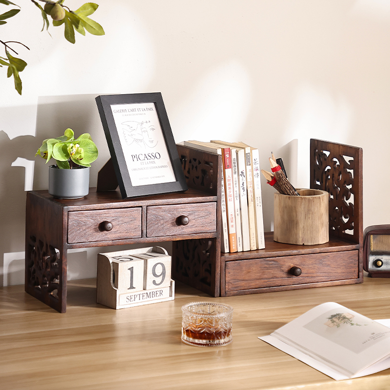 Expandable Wood Desktop Bookshelf Desktop Organizer Office Storage Rack ...