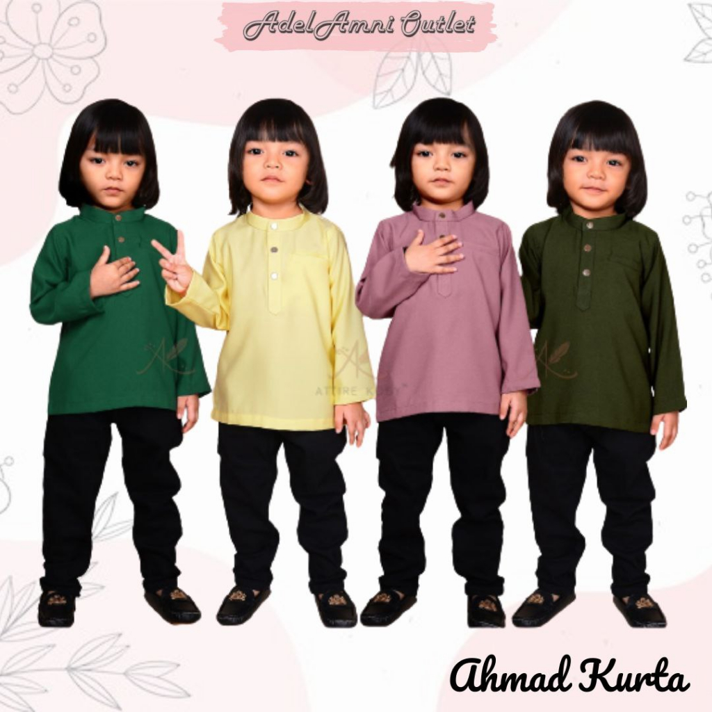 Kurta Raya Ahmad Sedondon Budak Plain - Emerald Green/Light Khakis ...