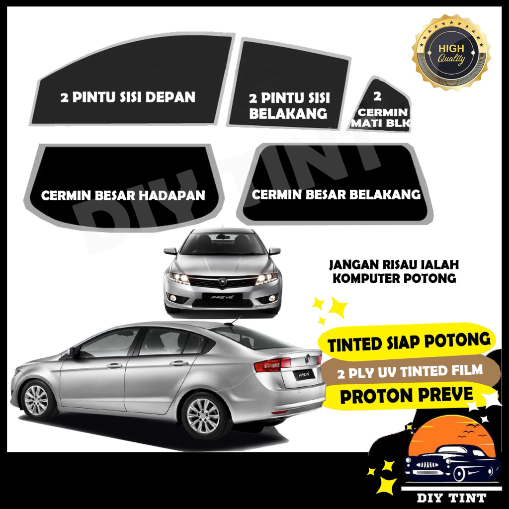Proton Preve_Full Set _Tinted Kereta _2PLY UV Film_Hitam_Siap Potong ...