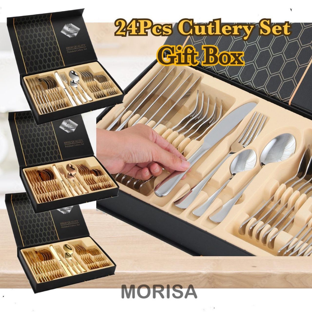 24pcs Premium Cutlery Set Gift Box Stainless Steel European Style ...