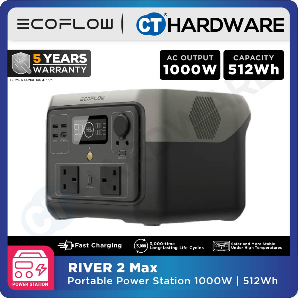 EcoFlow RIVER 2 Max Portable Power Station | 500W (Surge 1000W) | 512Wh ...