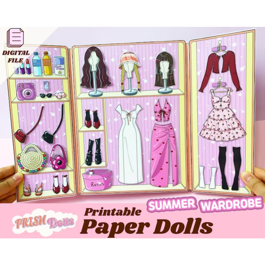 PDF] Paper Doll Summer Wardrobe Set Printable Preschool Kids Activity ...