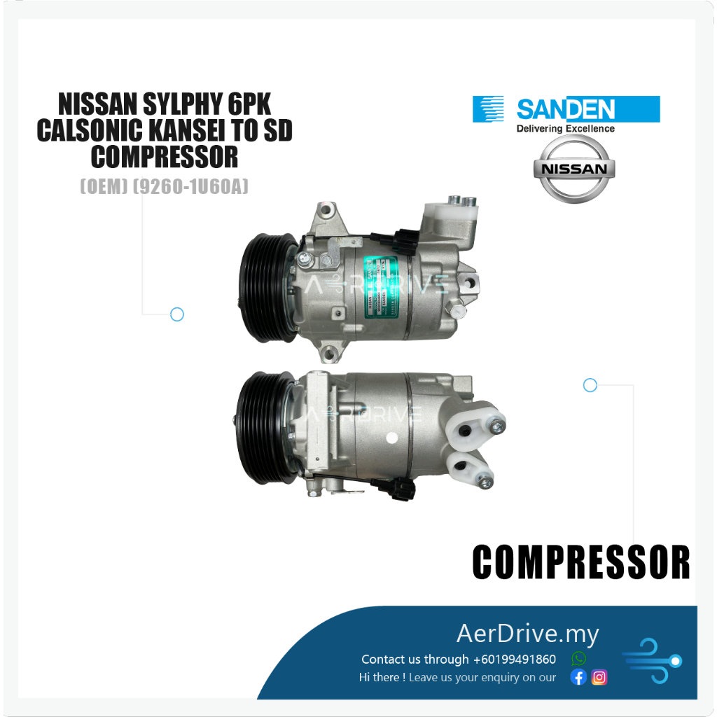 NISSAN SYLPHY 6PK CALSONIC KANSEI TO SD Compressor 92600-1U60A (OEM ...